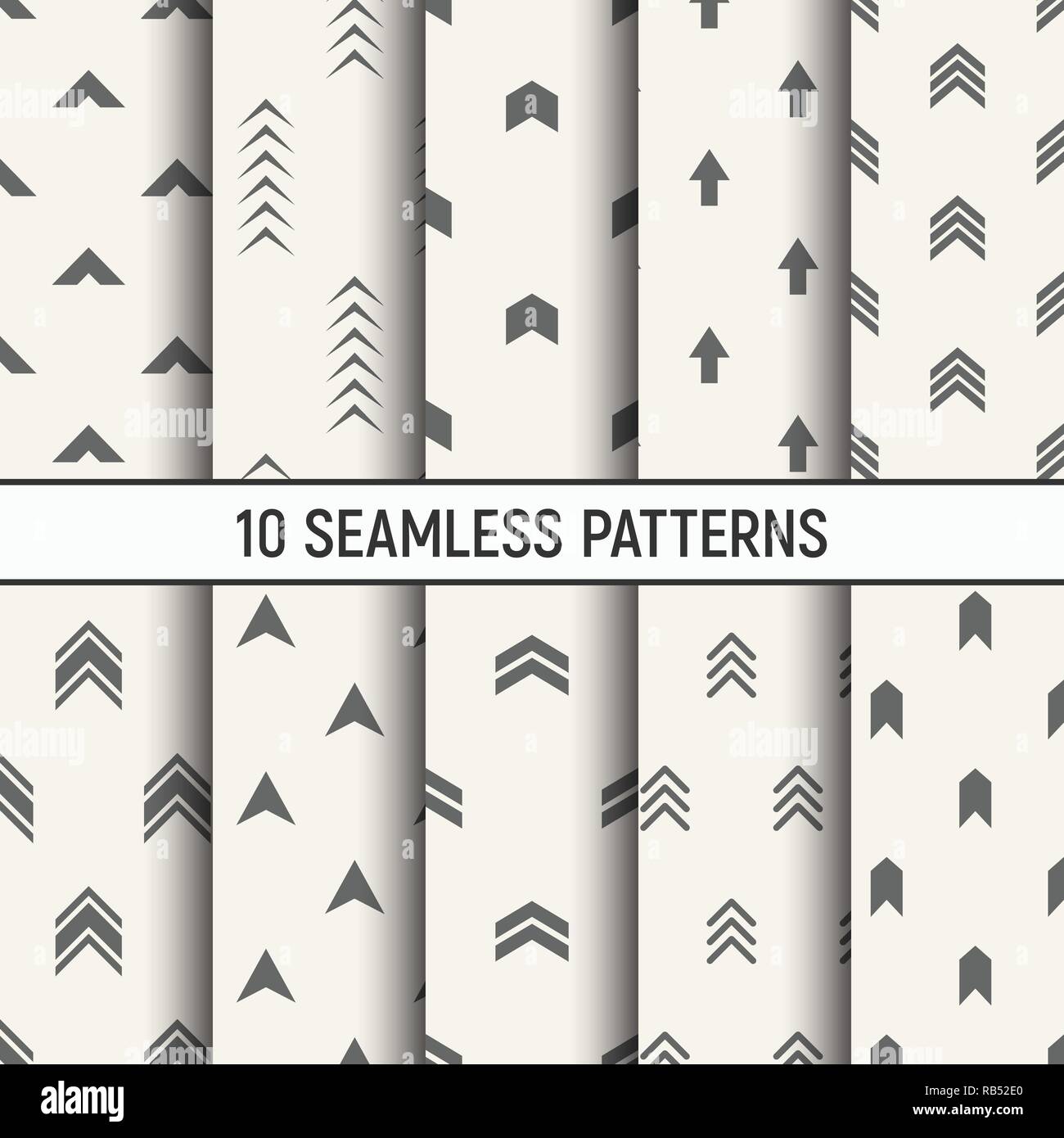 Set of ten seamless patterns. Arrows motif. Abstract geometrical trendy ...