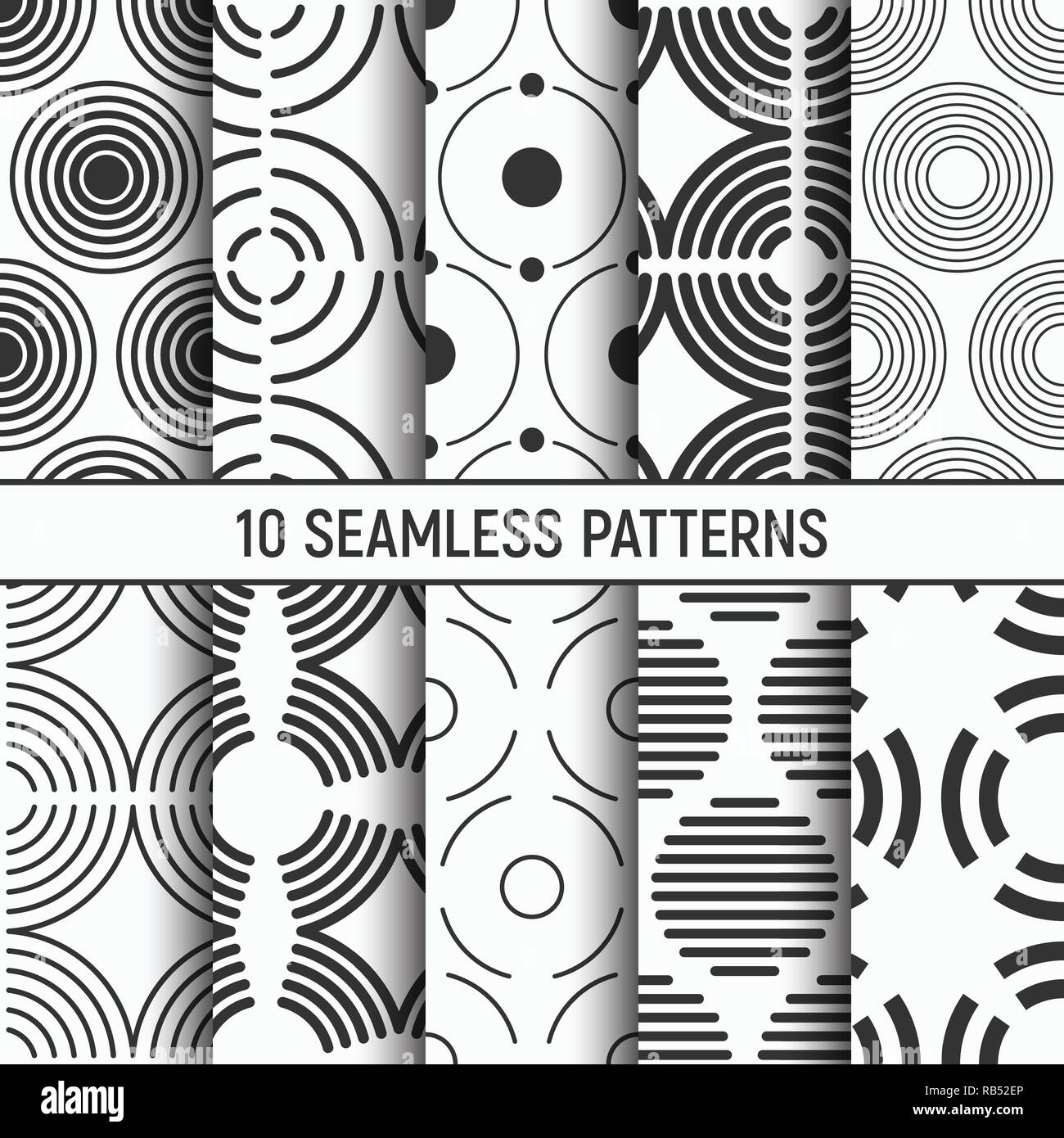 Set of ten monochrome seamless patterns. Abstract geometrical trendy ...