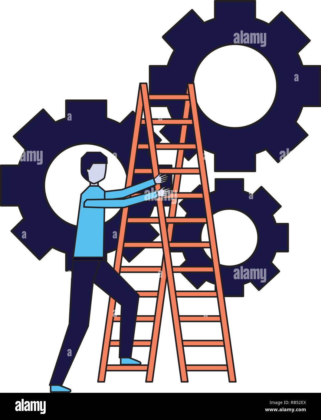 business man climb stairs gears work Stock Vector Image & Art - Alamy