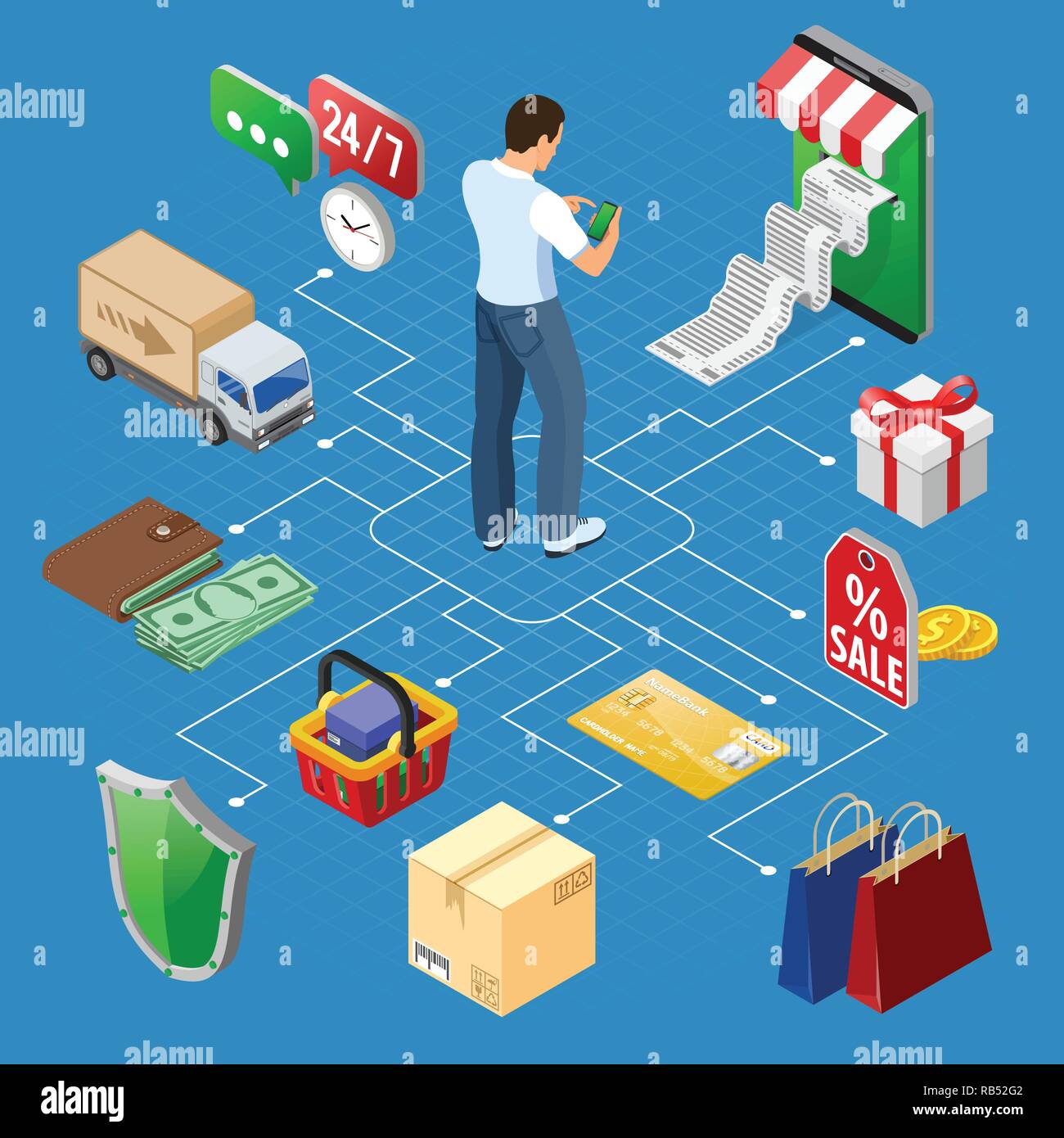 Internet Shopping Online Payments Isometric Concept Stock Vector Image ...