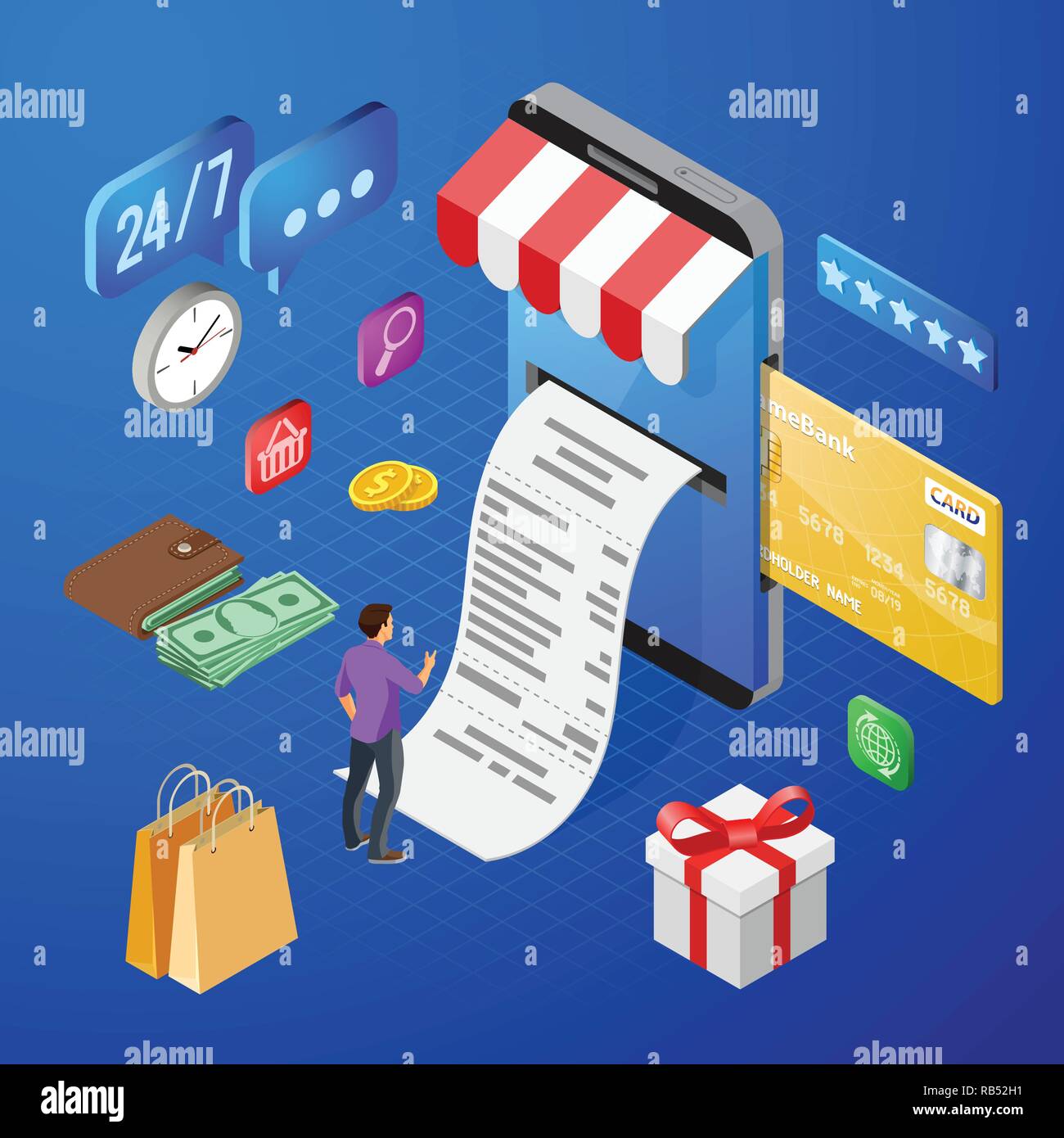 Internet Shopping Online Payments Isometric Concept Stock Vector Image ...