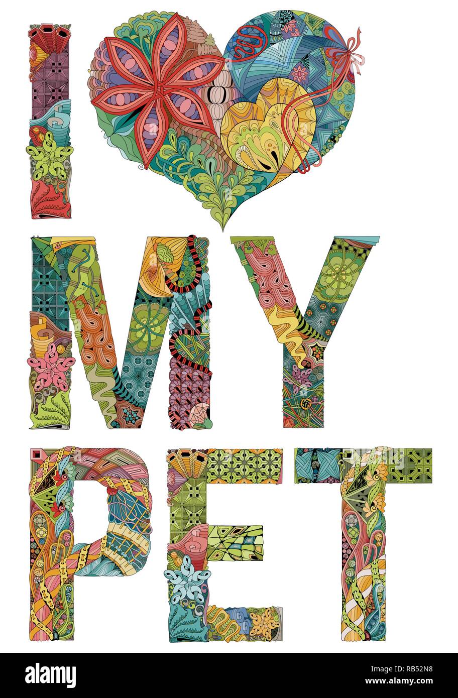 Words I LOVE MY PET. Vector decorative zentangle object Stock Vector ...