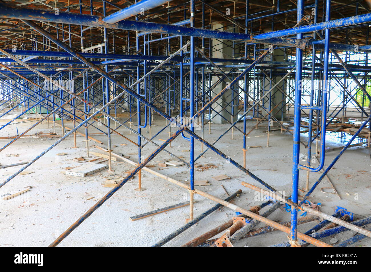 scaffolding steel in work construction site building Stock Photo - Alamy