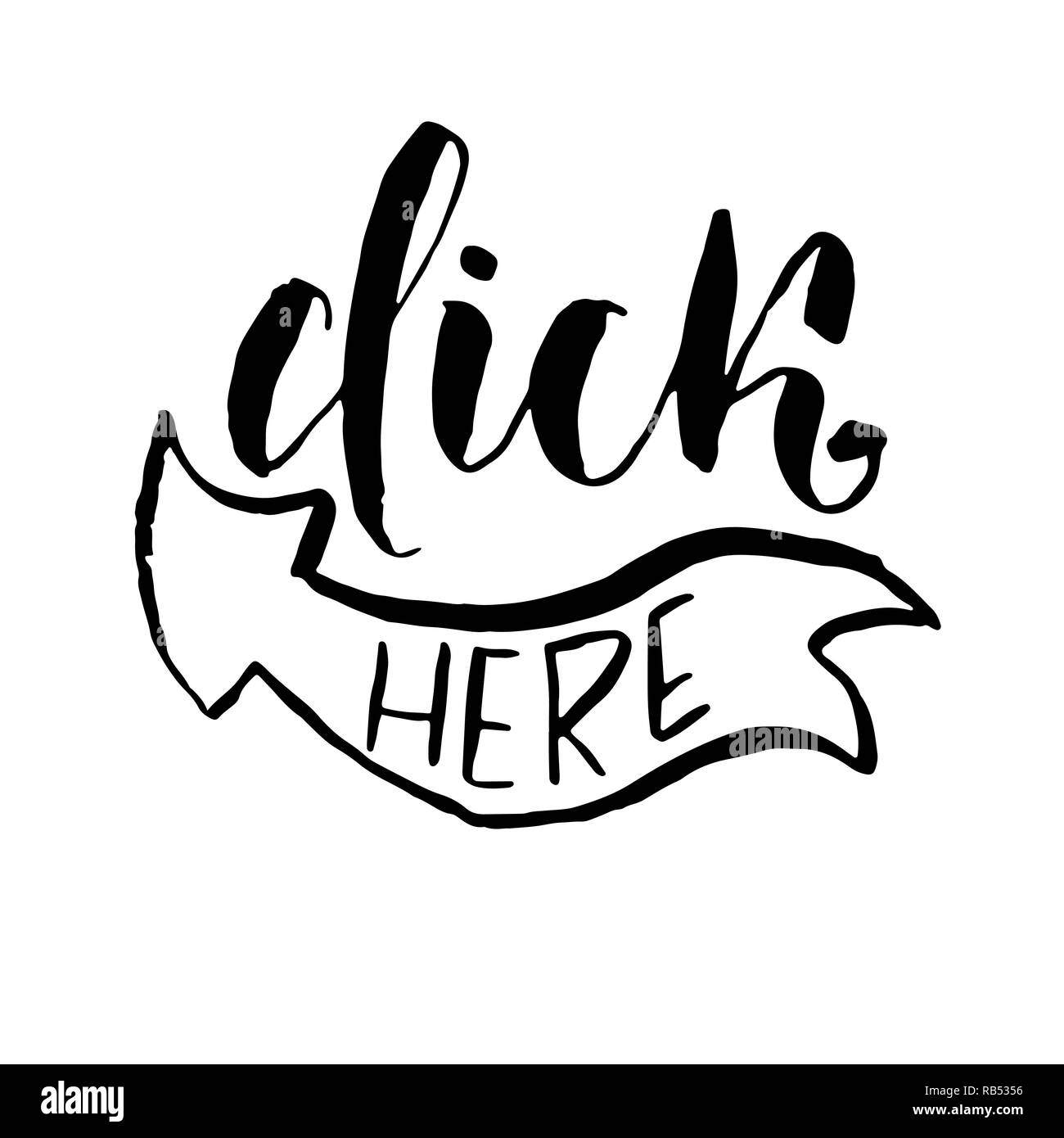 Click here. Modern brush lettering design. Vector calligraphy ...