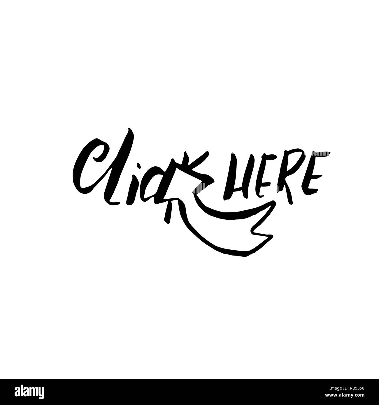 Click here. Modern brush lettering design. Vector calligraphy ...