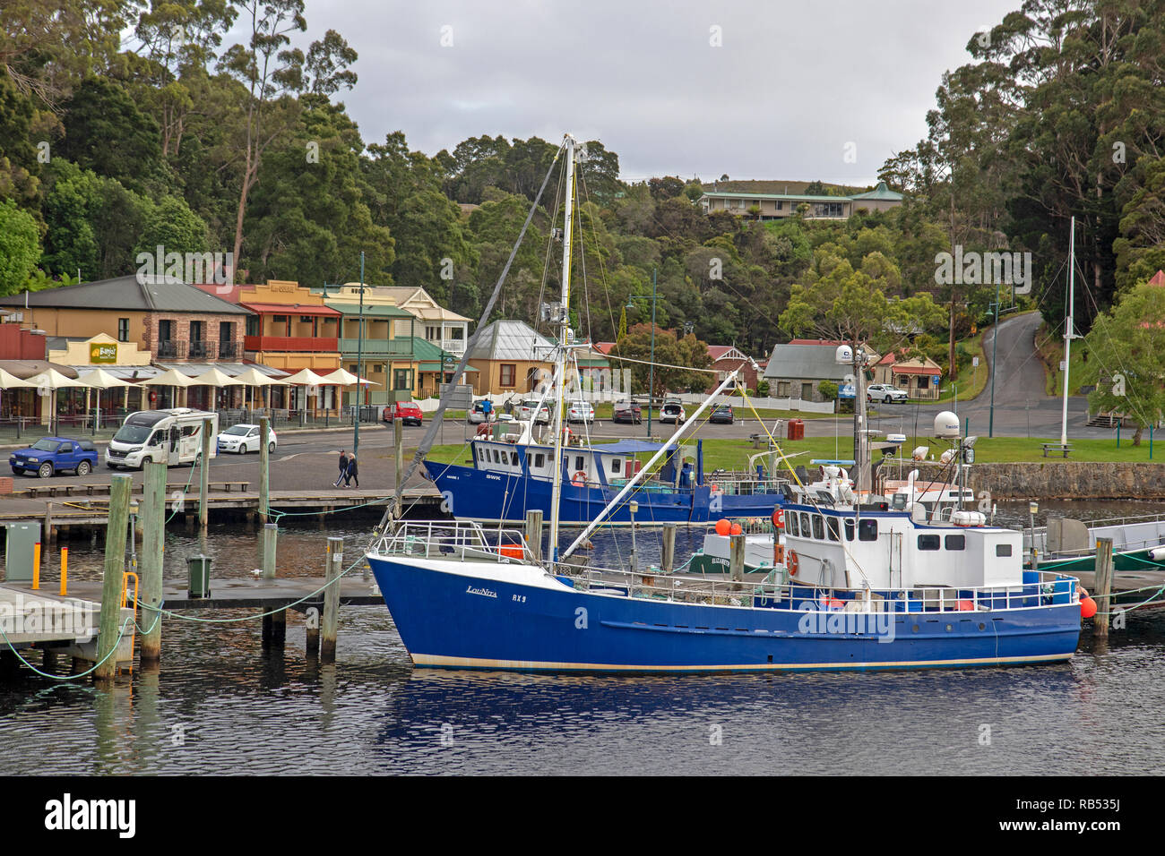 Fishing boats at Strahan Stock Photo - Alamy