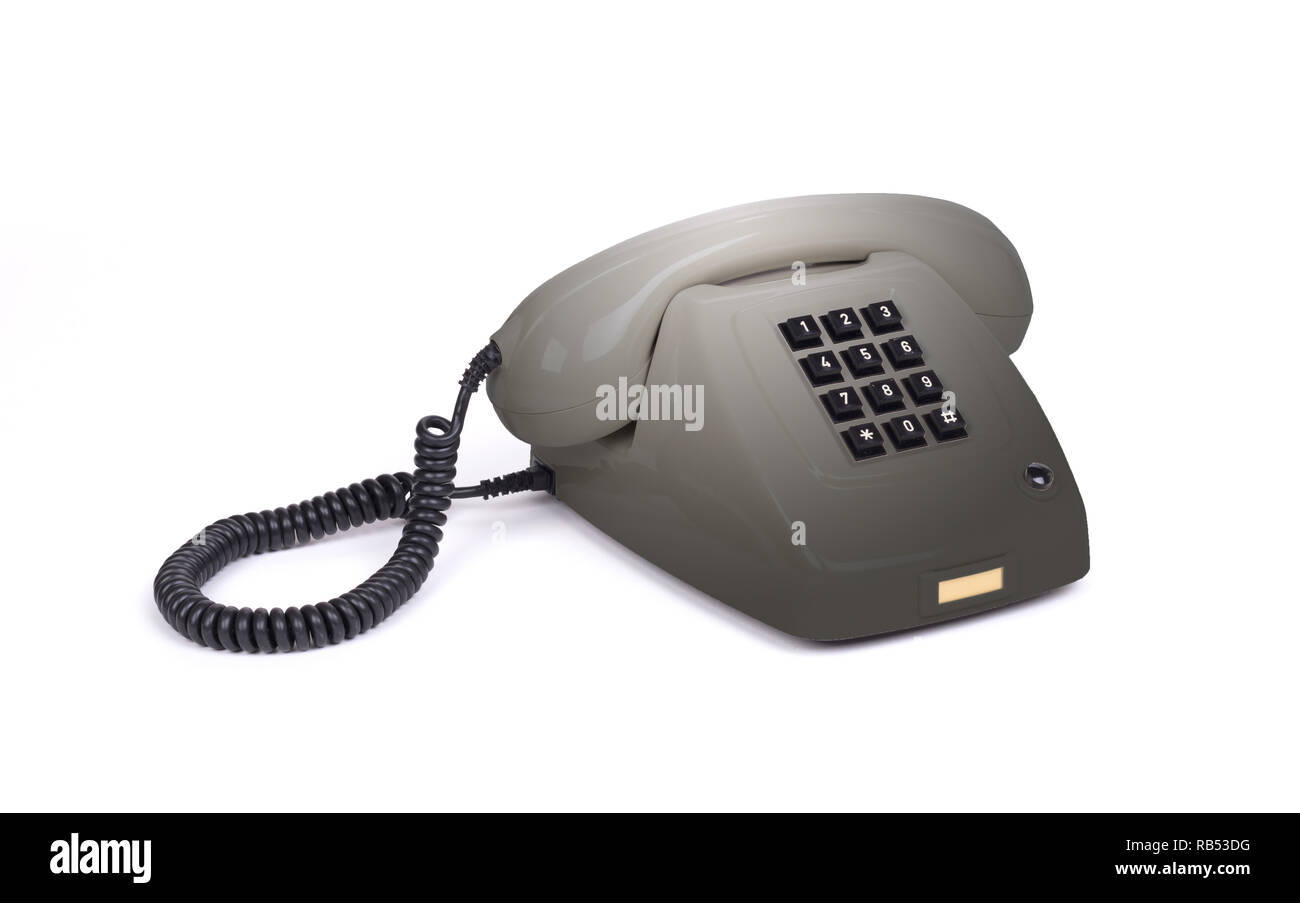Vintage grey telephone with a white background Stock Photo - Alamy