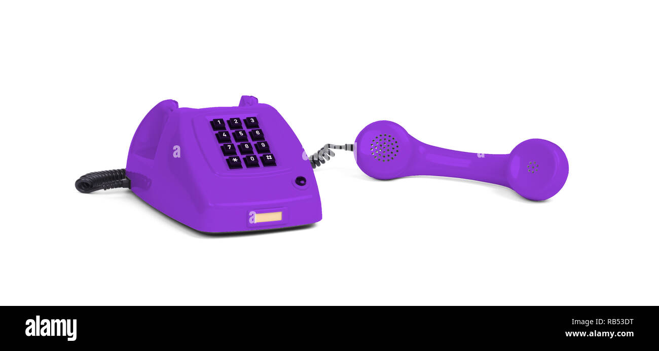 Vintage purple telephone with a white background Stock Photo - Alamy