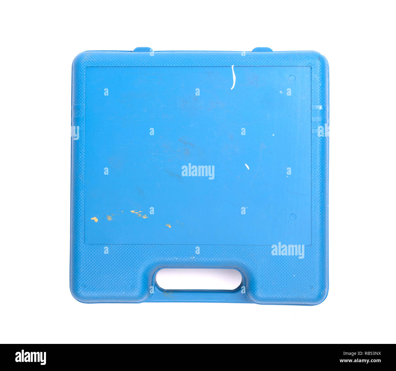 Old dirty blue toolbox, isolated on white Stock Photo - Alamy