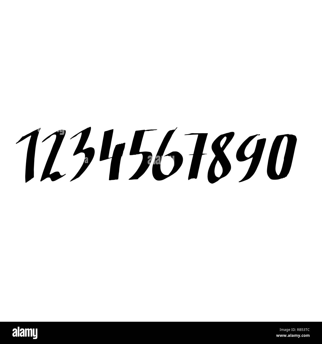 Set of grunge handdrawn numbers. Modern dry brush lettering. Vector ...
