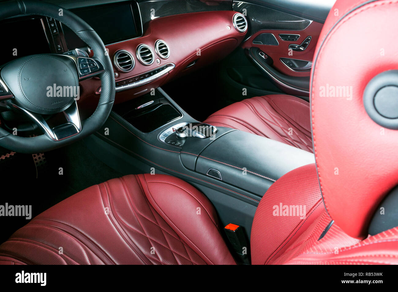 Modern Luxury car inside. Interior of prestige modern car. Comfortable ...