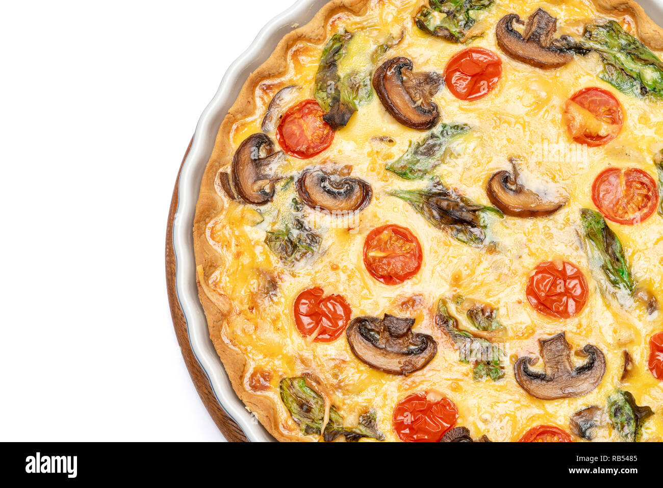 Baked homemade quiche pie in ceramic baking form Stock Photo - Alamy
