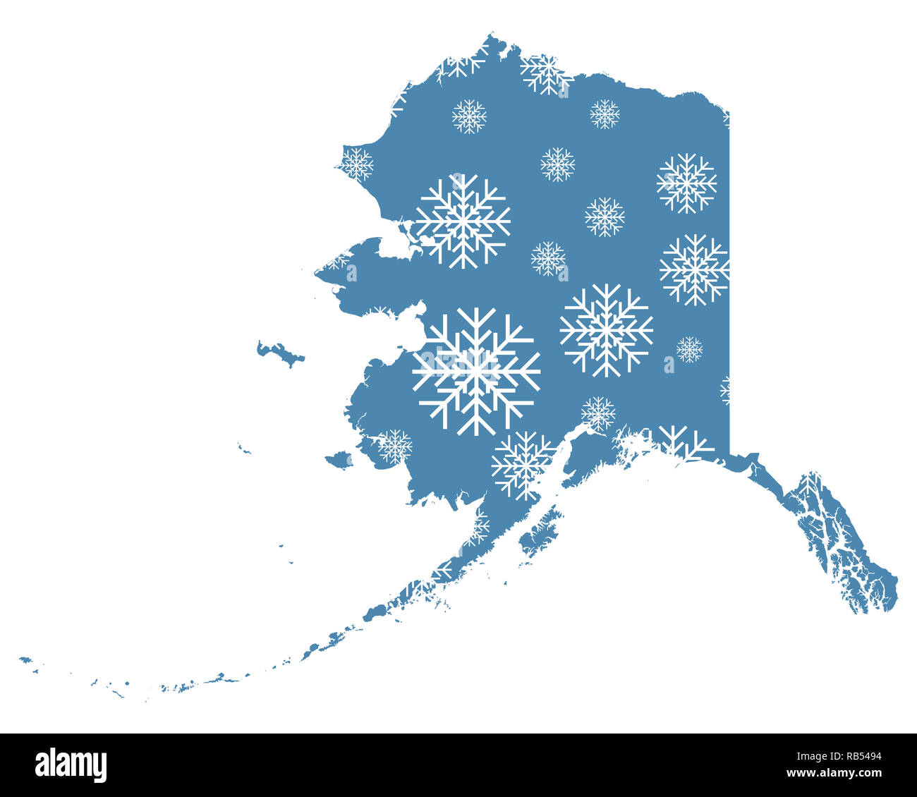 Map of Alaska with snowflakes Stock Photo - Alamy