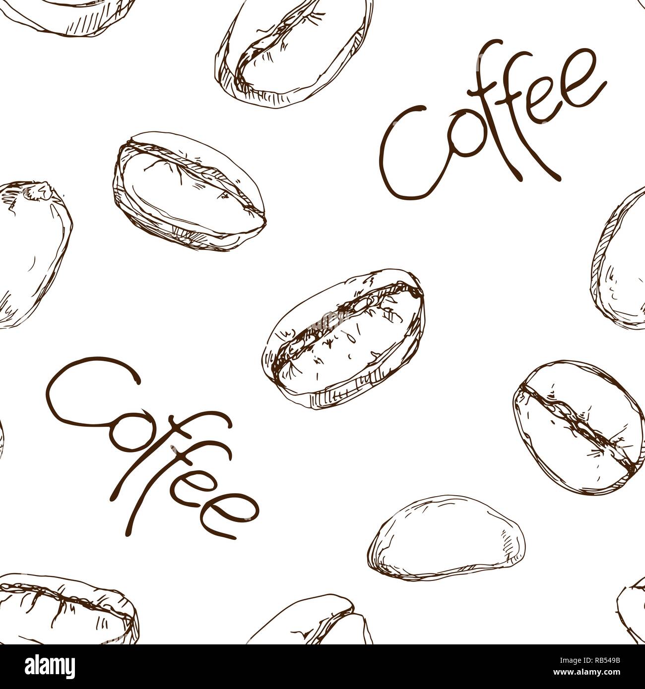 Seamless pattern with coffee beans. Hands painted coffee beans. Vector ...