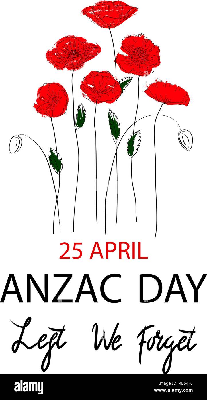 Anzac day background with red abstract poppies. Vector illustration ...