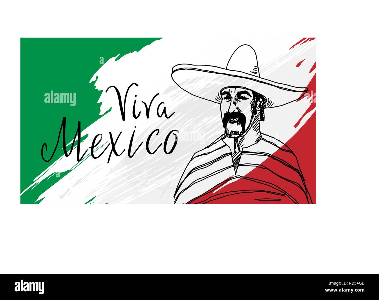 Greeting card of Viva Mexico with letters, man, in national Mexican ...