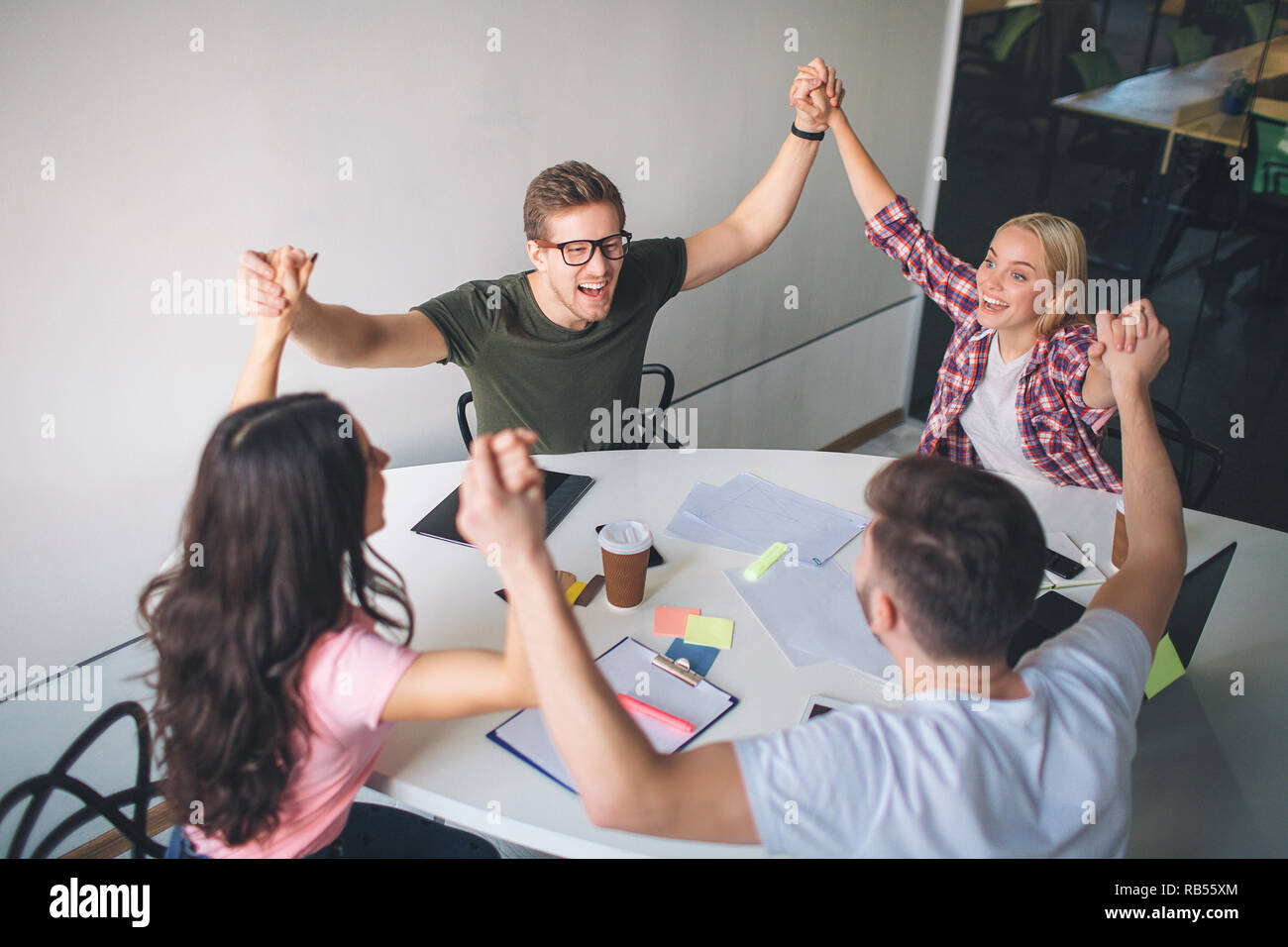 Coworking rejoicing hi-res stock photography and images - Alamy