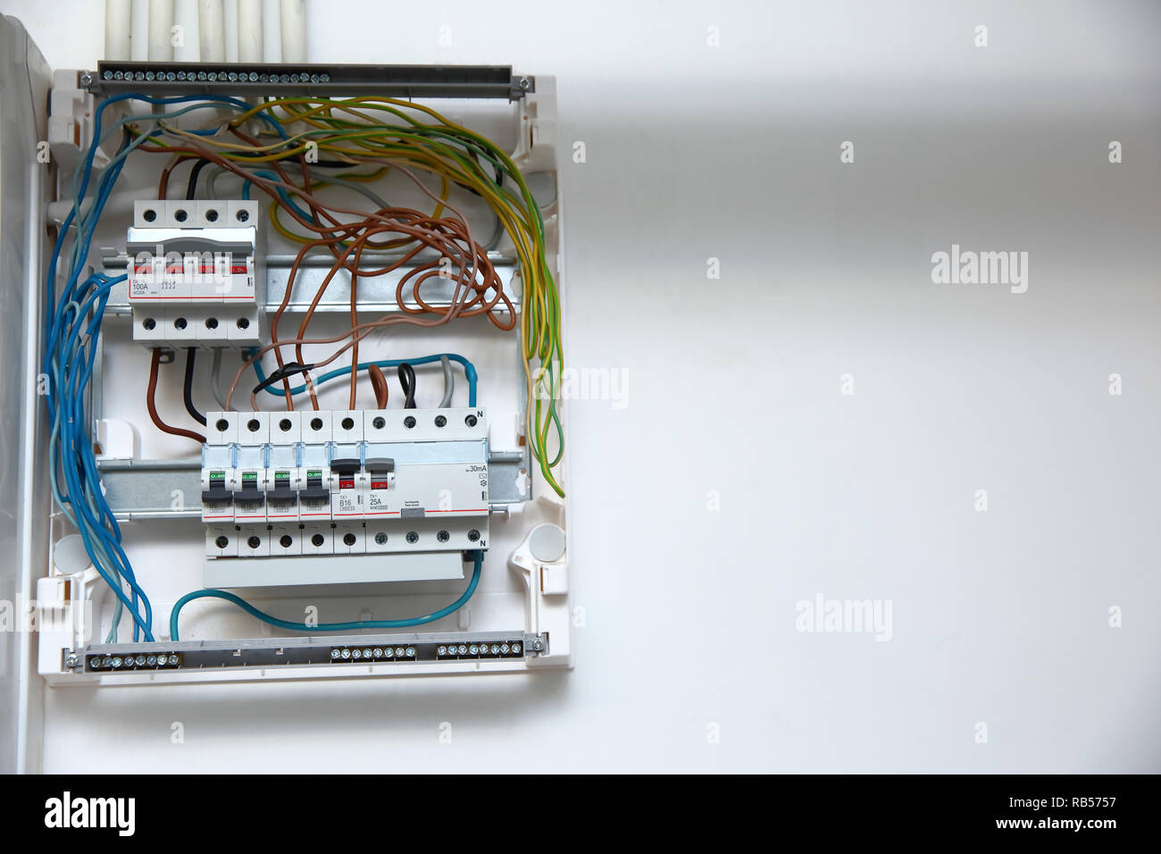Electrical panel with fuses. All wires have been connected to the right ...