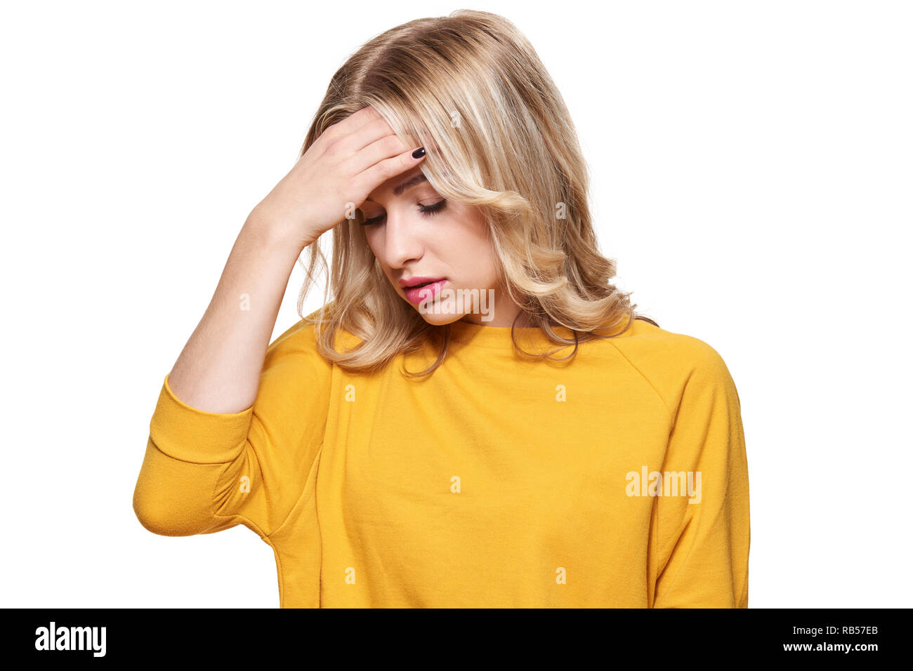 Stressed Exhausted Young Female Having Strong Tension Headache. Feeling ...