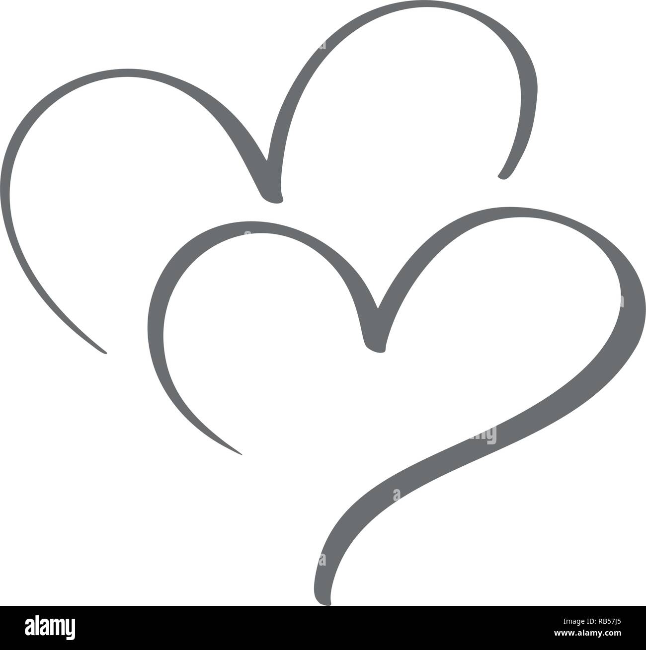 Couple Red Vector Valentines Day Hand Drawn Calligraphic two Hearts ...