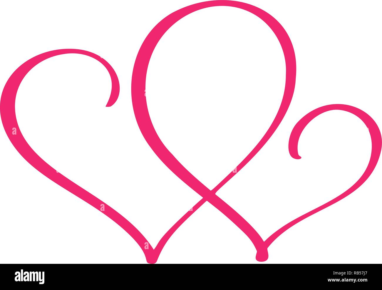 Couple Red Vector Valentines Day Hand Drawn Calligraphic two Hearts ...