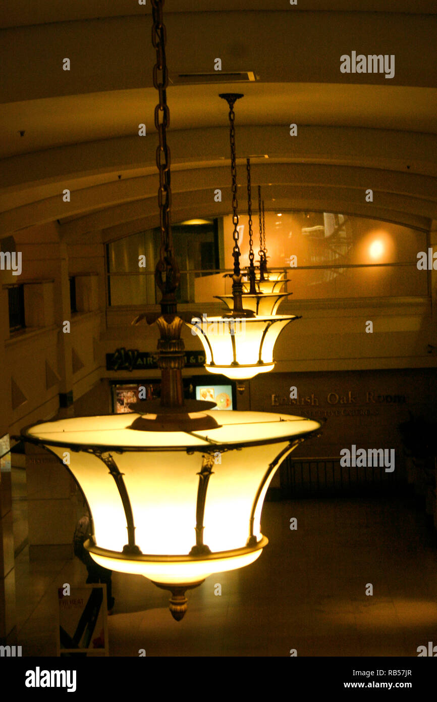 Row of light fixtures inside Cleveland's Tower City Center Stock Photo ...