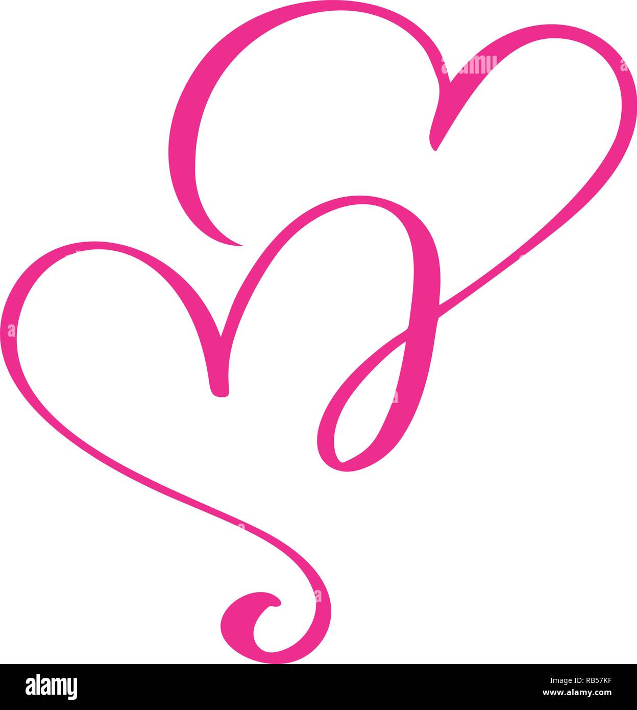 Couple Red Vector Valentines Day Hand Drawn Calligraphic two Hearts ...