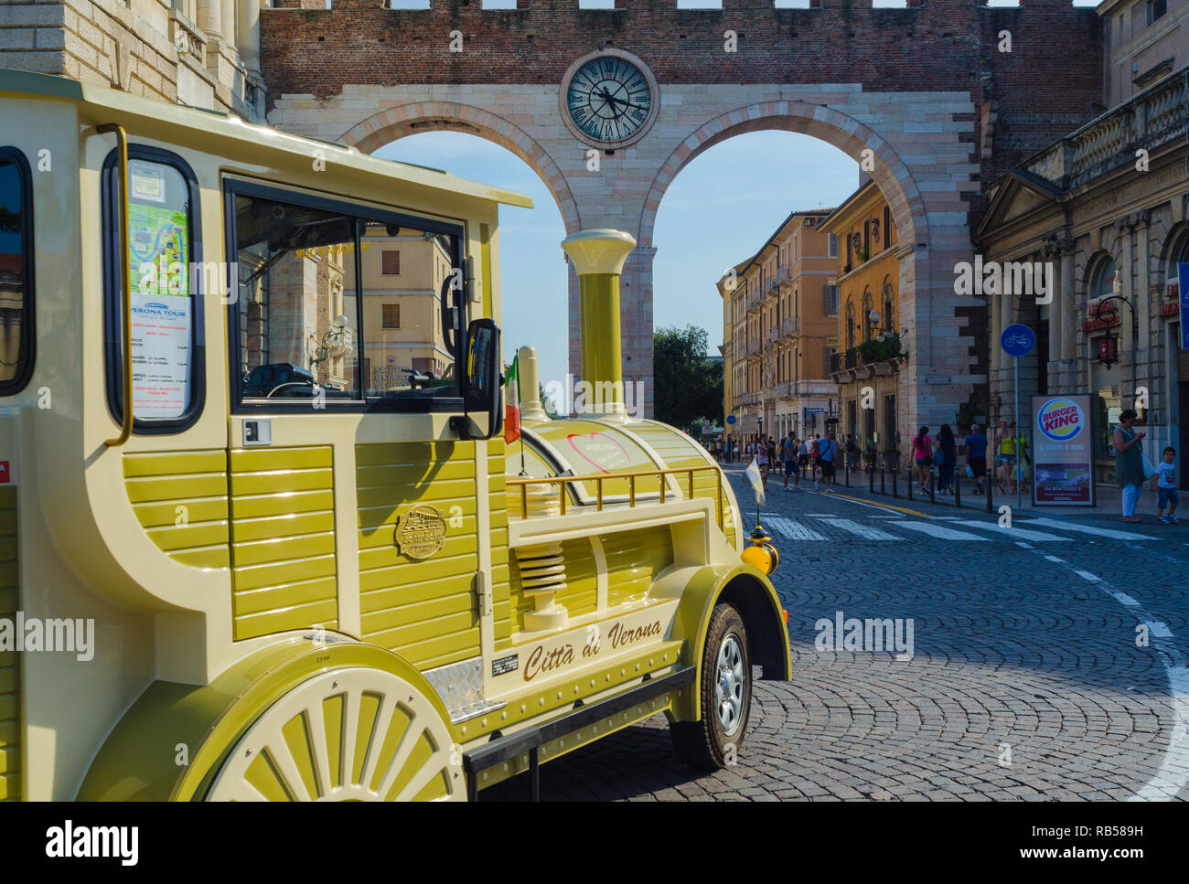 Particular close-up of the tourist train of Verona. The train makes ...