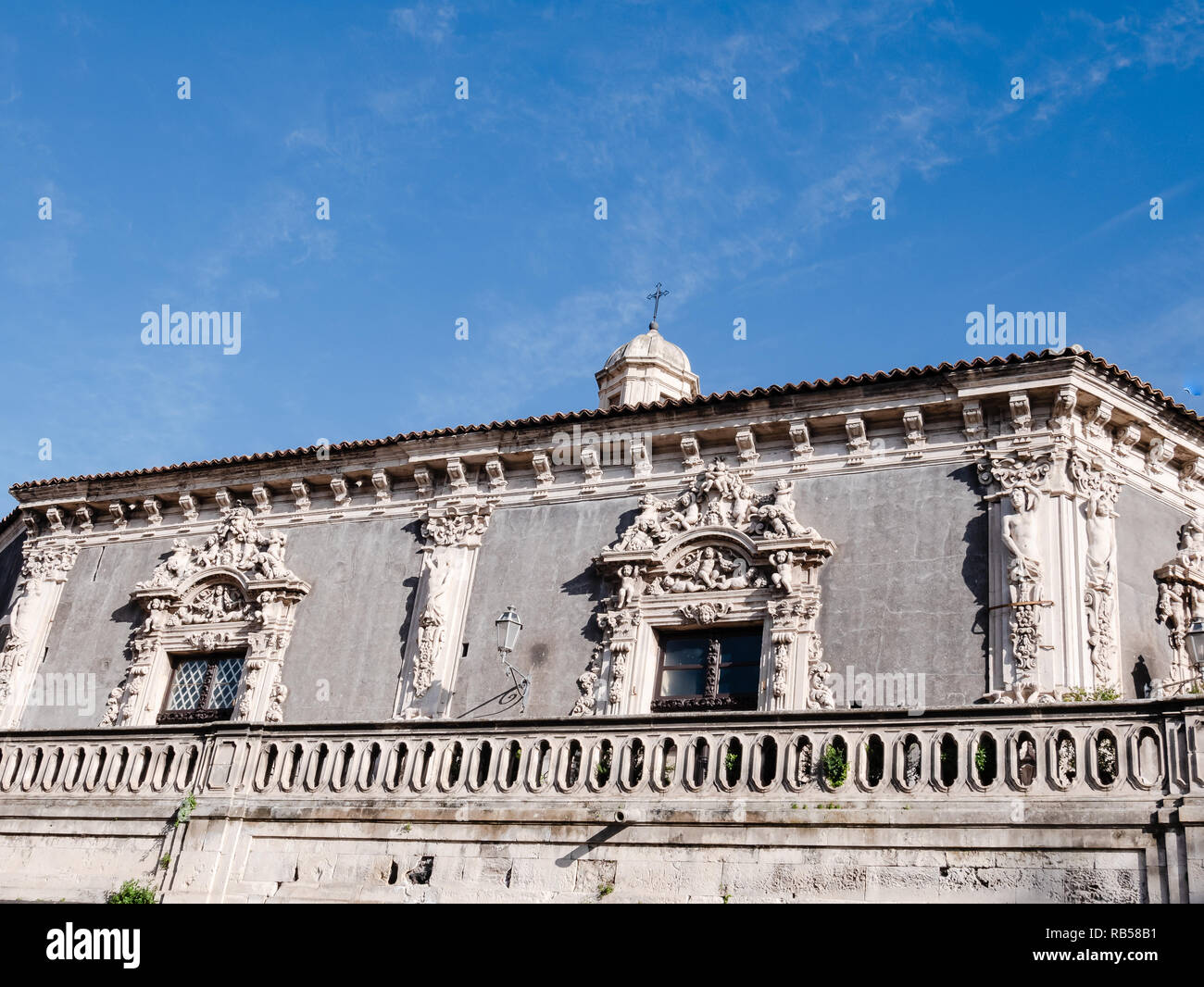 Close up of details of baroque palaces with the blue sky background ...