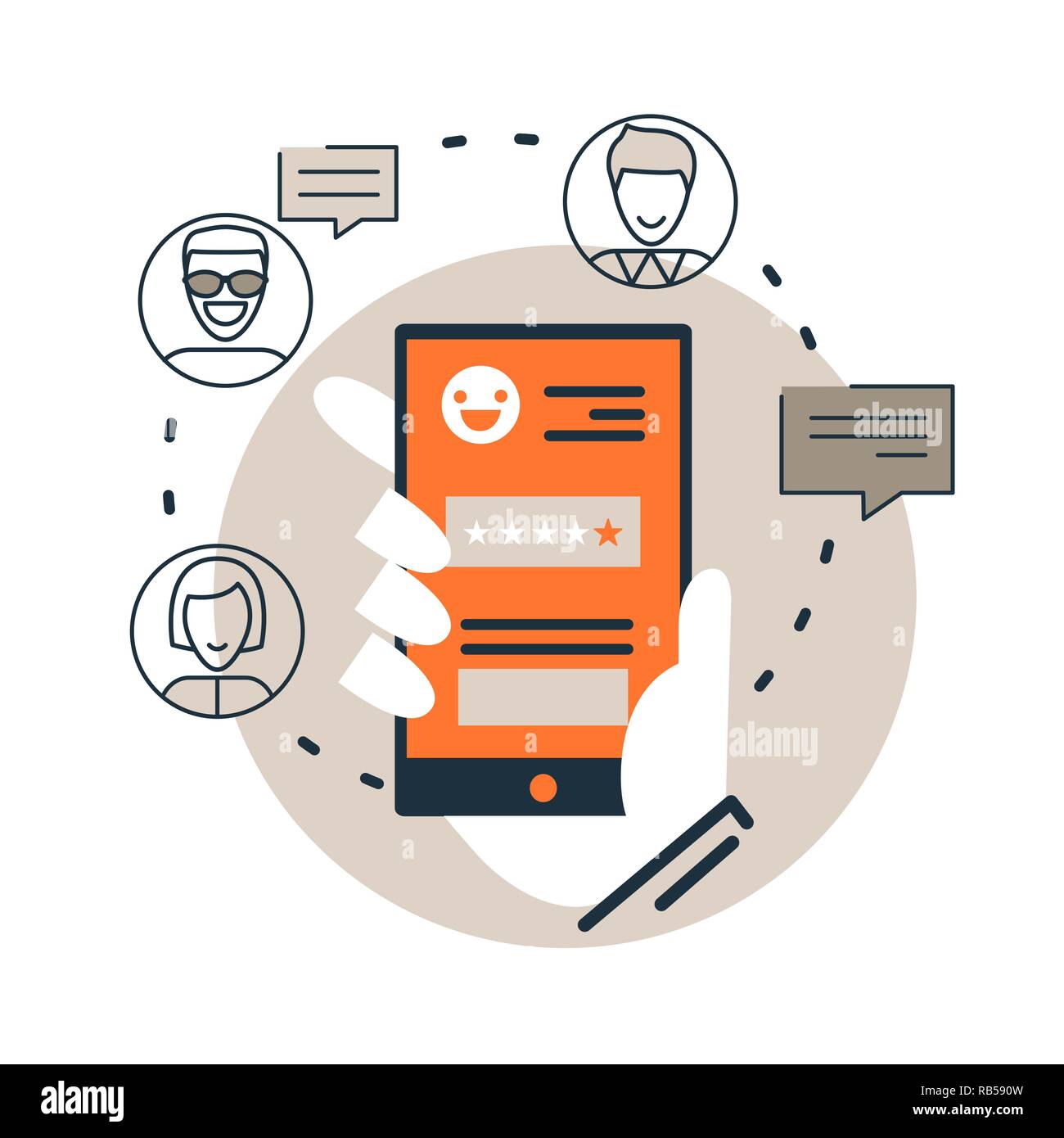 Vector icon of reviews monitoring on smartphone. Mobile e-commerce ...