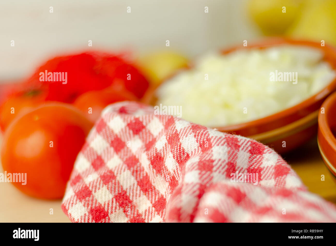 prepared fresh ingredients for cooking goulash with chorizo sausage ...