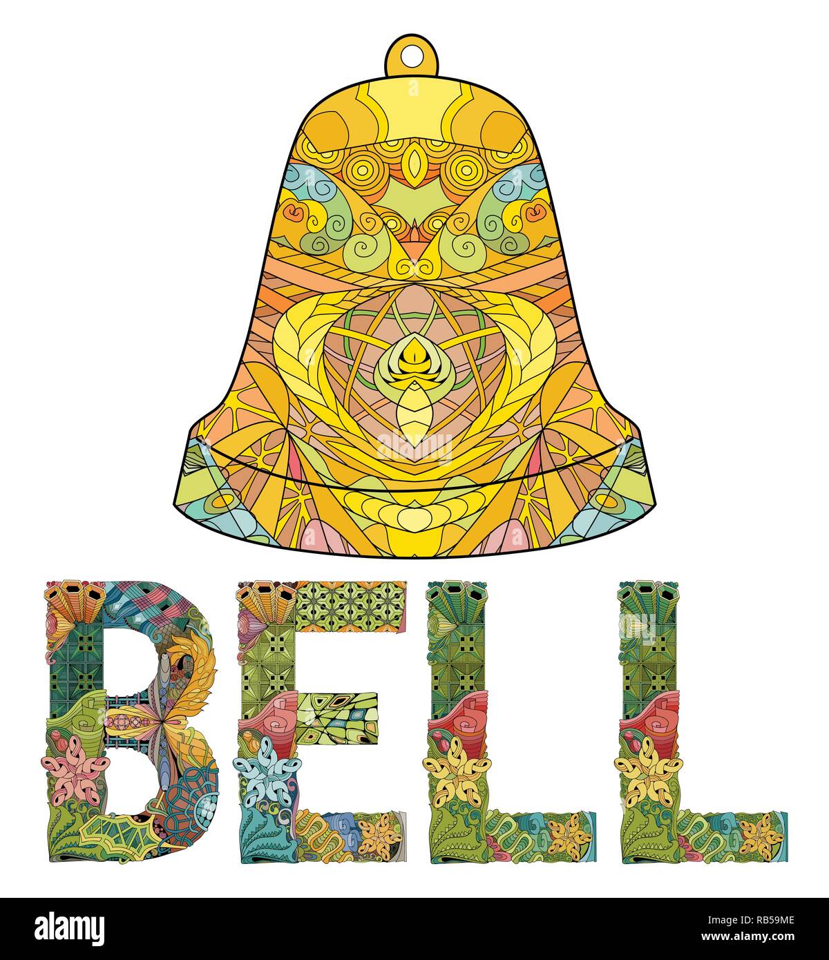 Word BELL with bird silhouette. Vector zentangle object for decoration ...