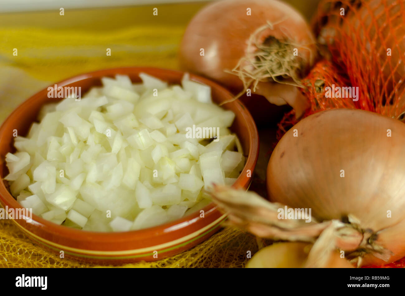 prepared fresh ingredients for cooking goulash with chorizo sausage ...