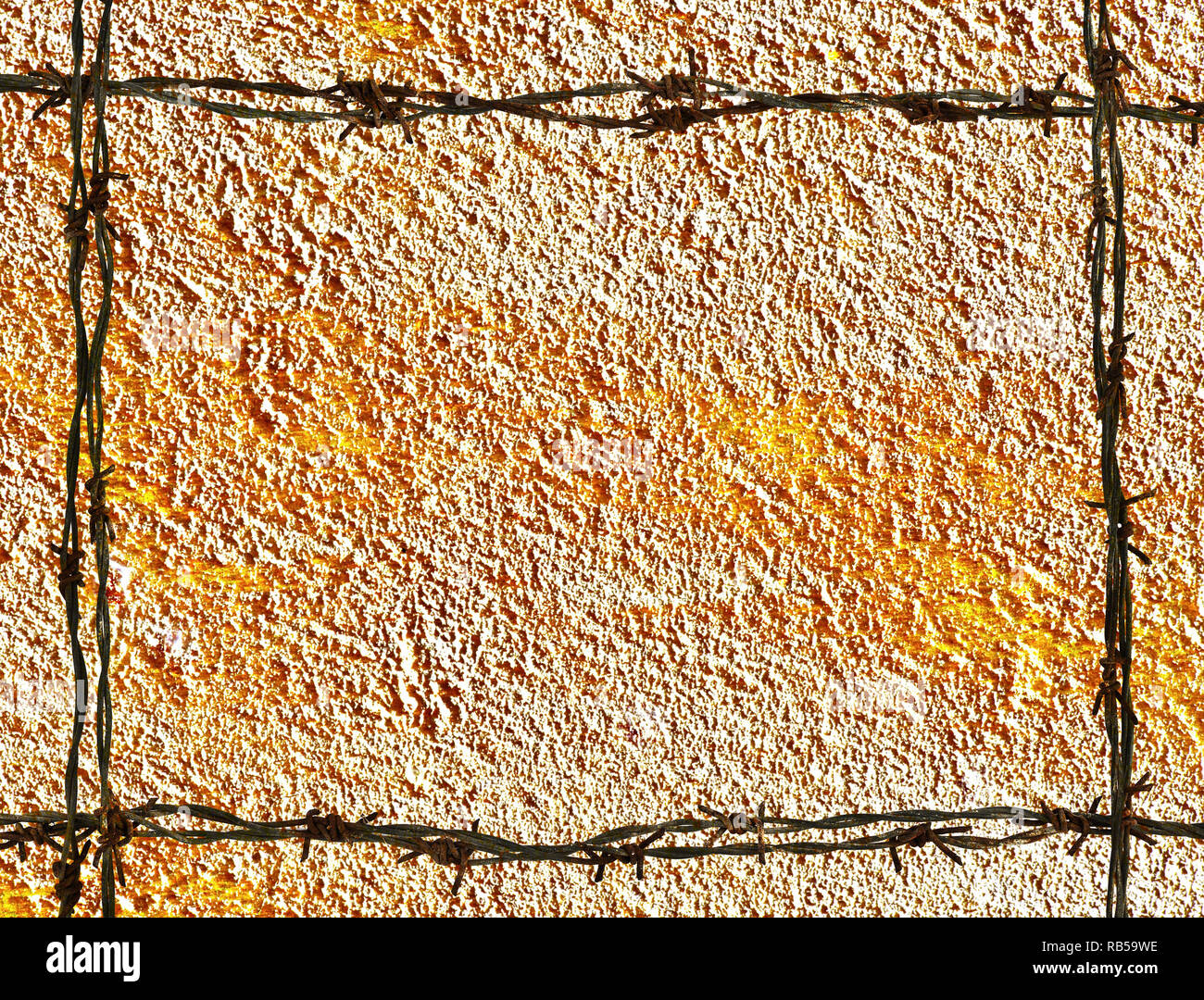 Barbed wire frame on the old wall Stock Photo - Alamy