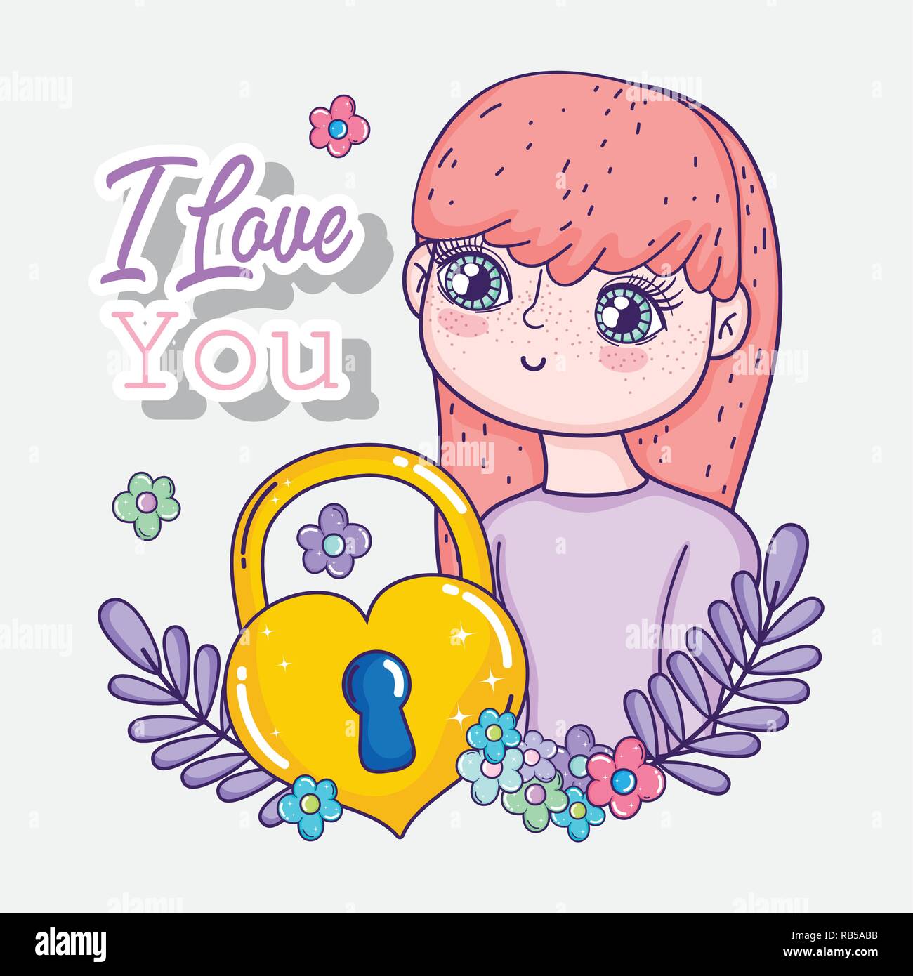girl with heart padlock and branches leaves Stock Vector Image & Art ...
