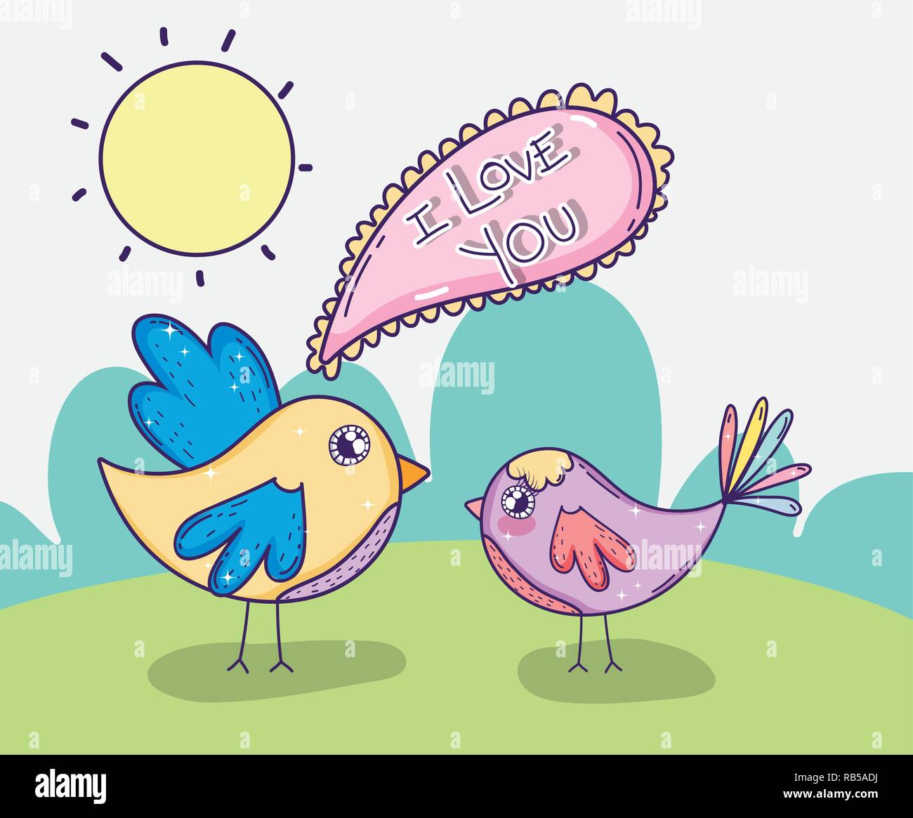 bird couple with sun and love message Stock Vector Image & Art - Alamy