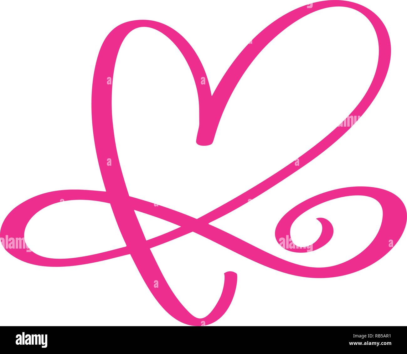 Red vintage Vector Valentines Day Hand Drawn Calligraphic two Hearts ...