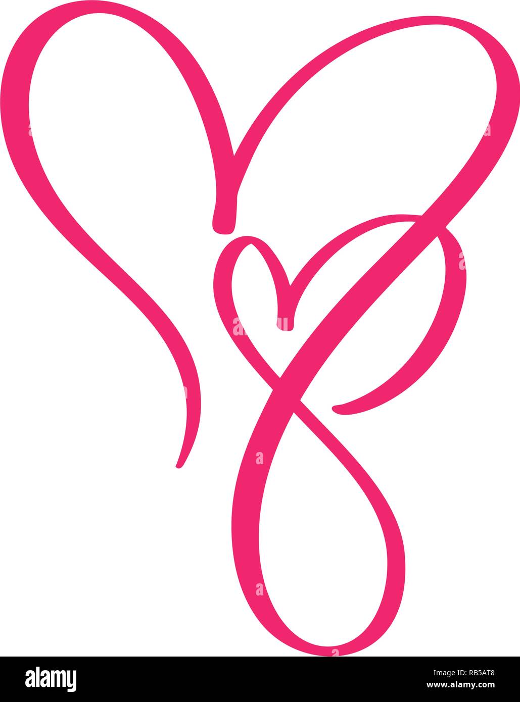 Couple monoline Red Vector Valentines Day Hand Drawn Calligraphic two ...