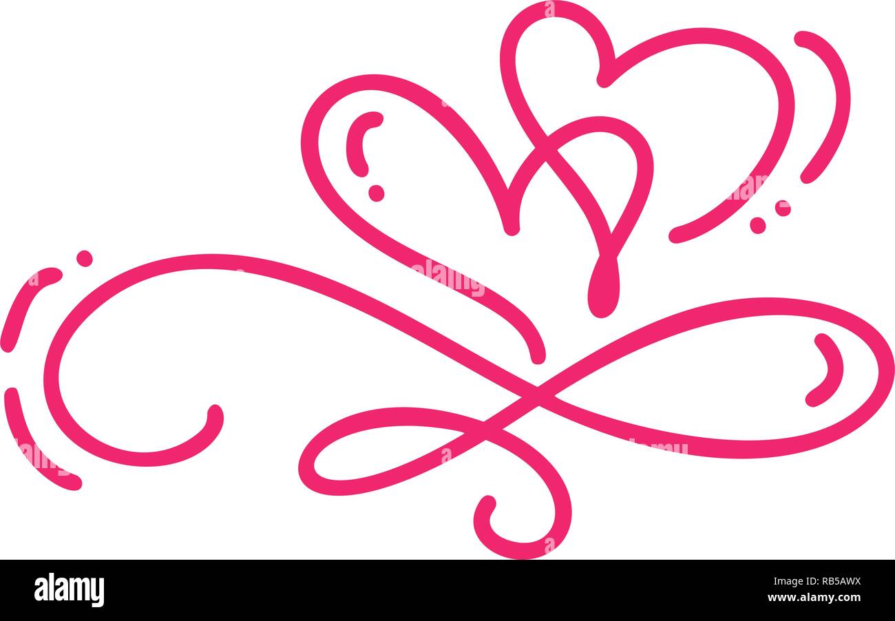 Couple monoline Red Vector Valentines Day Hand Drawn Calligraphic two ...