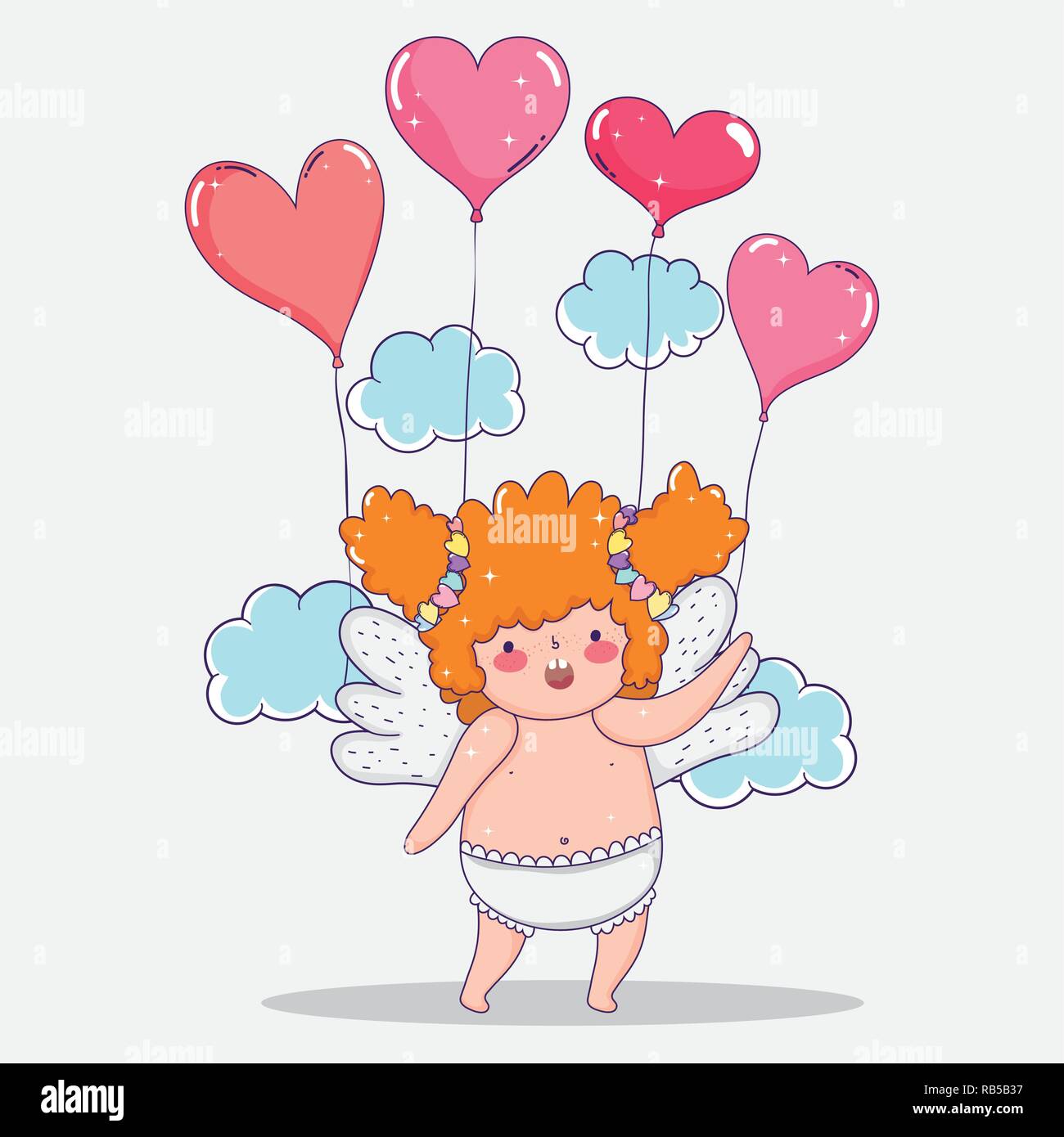 valentine day celebration and cupid with hearts balloons Stock Vector ...