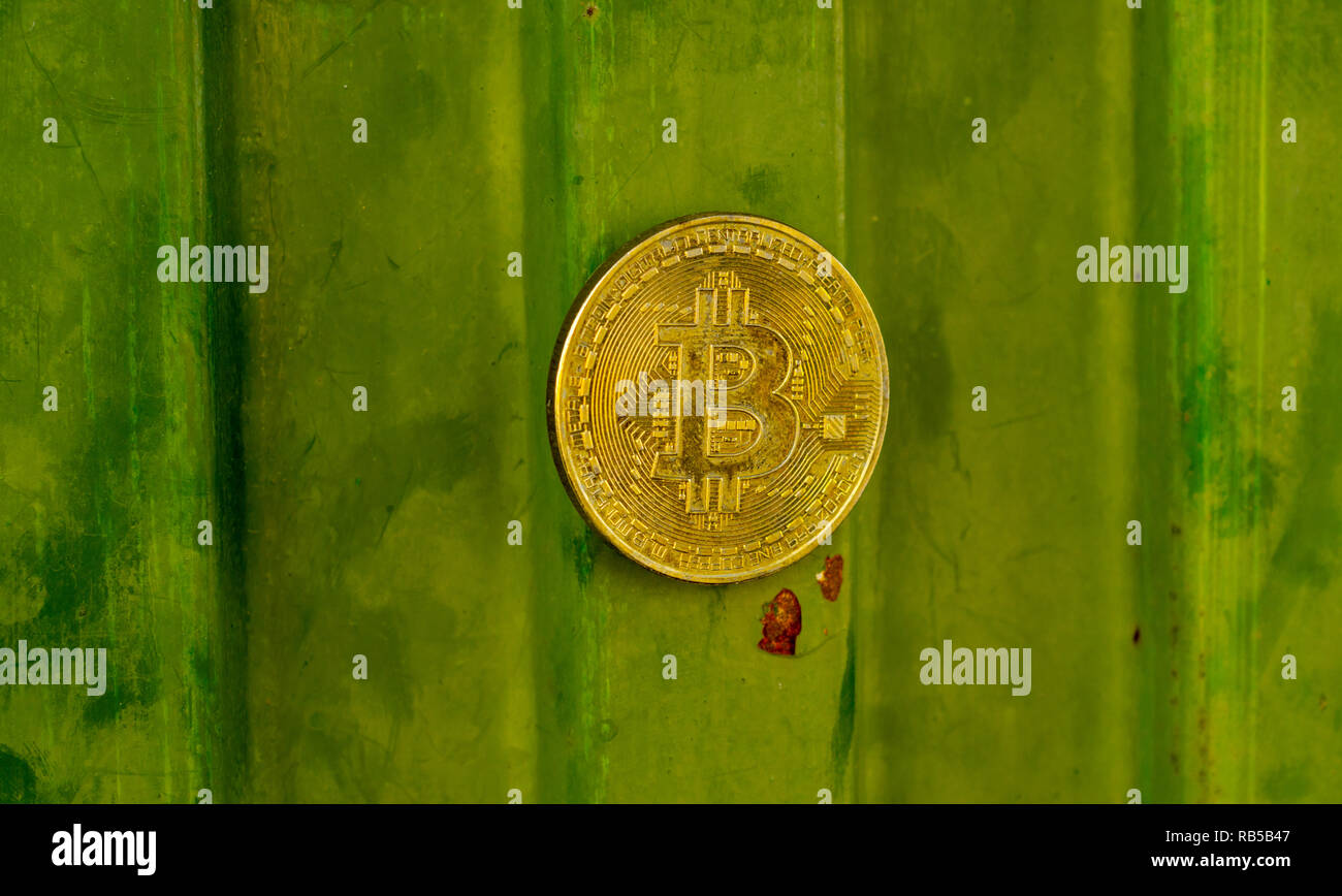 Crypto currency Gold Bitcoin, BTC, macro shot of Bitcoin coins on metal ...