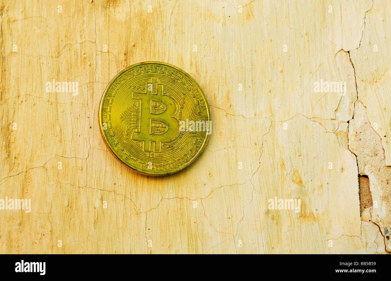 Crypto currency Gold Bitcoin, BTC, macro shot of Bitcoin coins on old ...