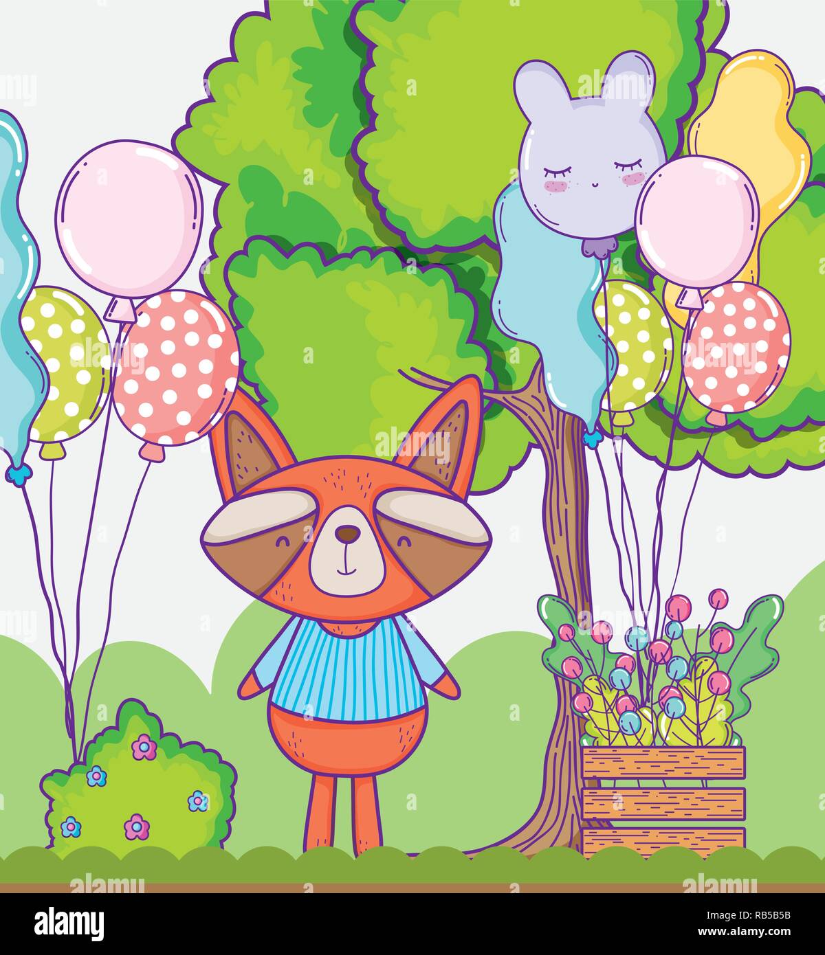 cute raccoon happy birthday with balloons Stock Vector Image & Art - Alamy