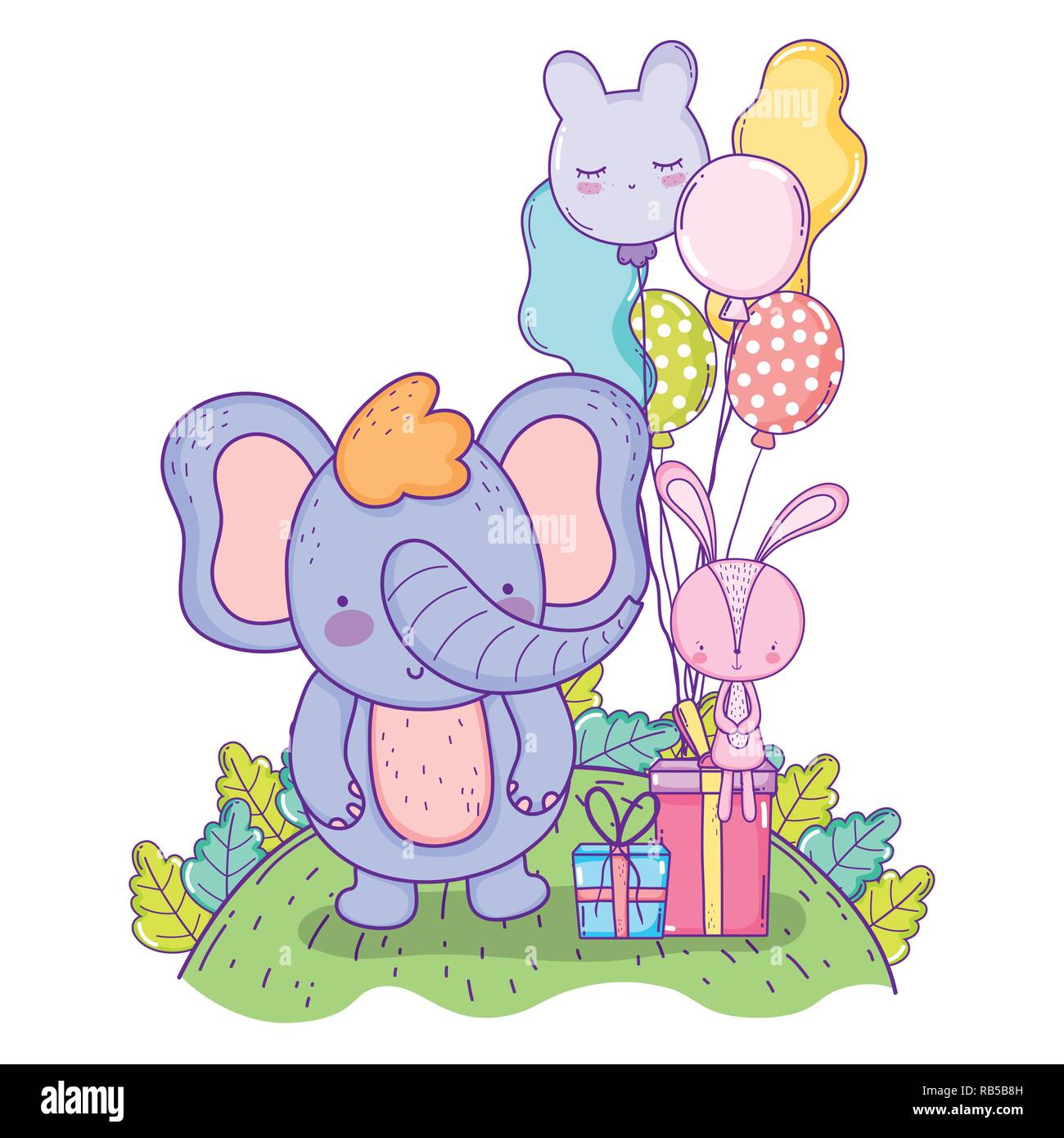 happy elephant birthday with balloons and presents gifts Stock Vector ...