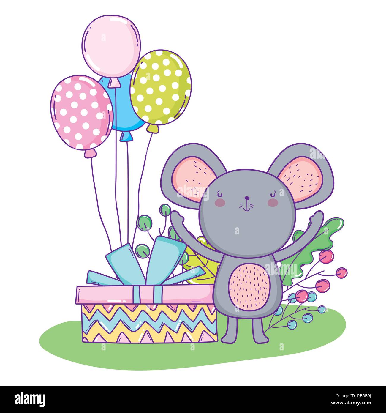 happy koala birthday with balloons and present gift Stock Vector Image ...