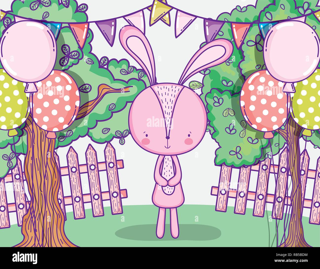 happy rabbit birthday with balloons and party banner Stock Vector Image ...