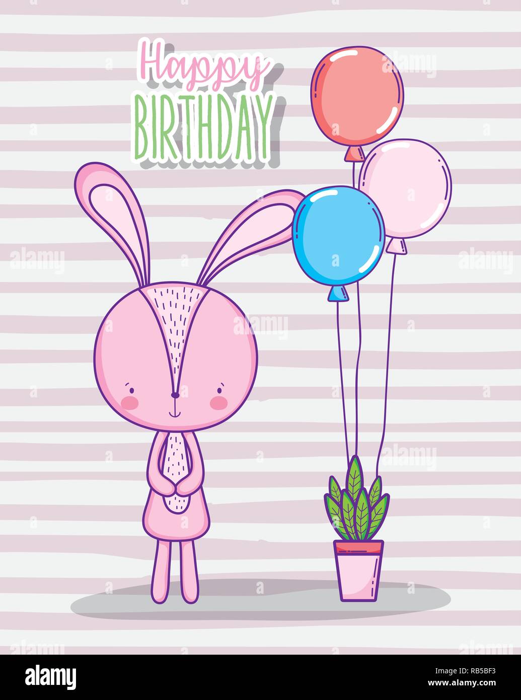happy rabbit birthday celebration with balloons and plant Stock Vector ...