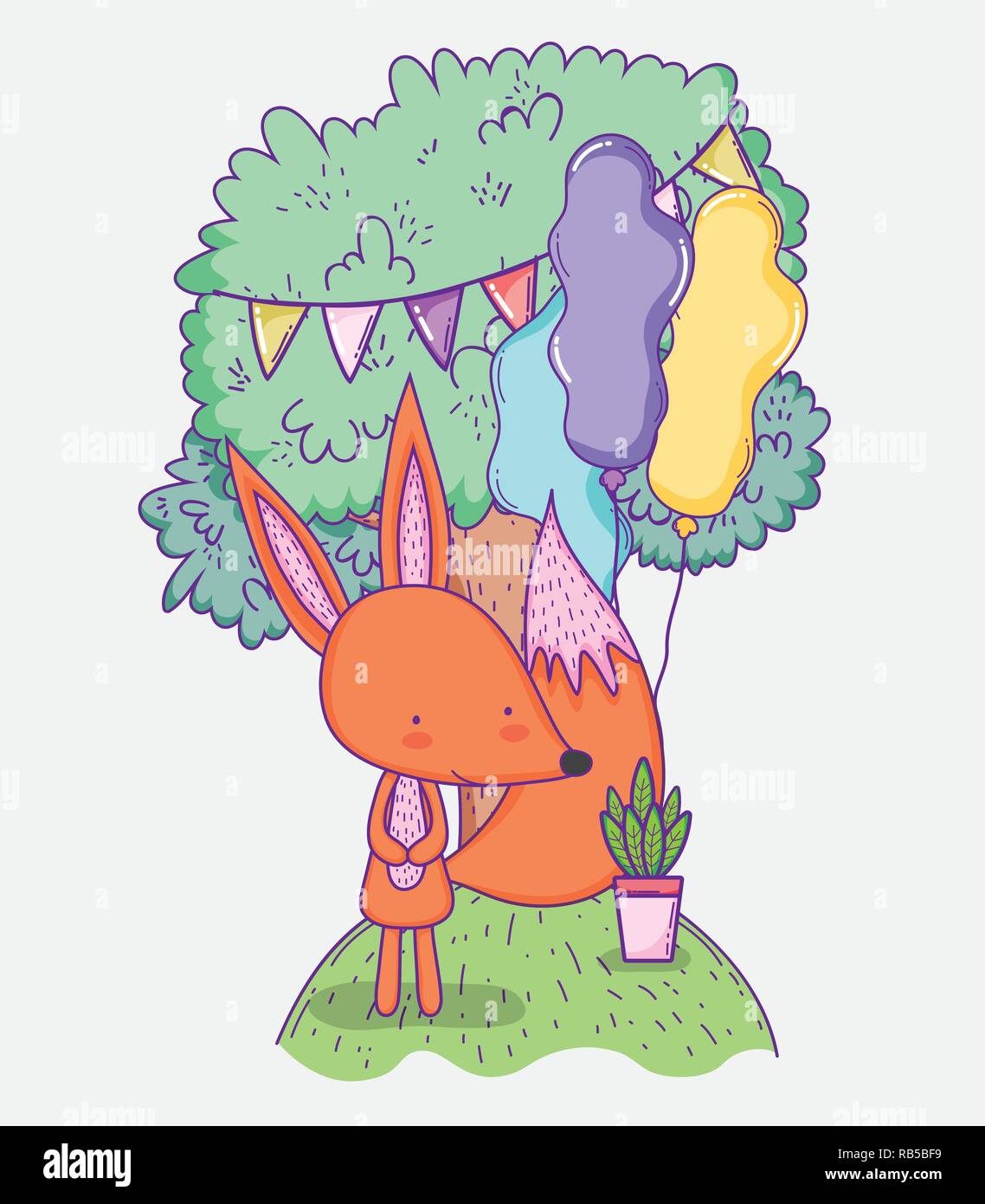 happy fox birthday with banner party and balloons Stock Vector Image ...