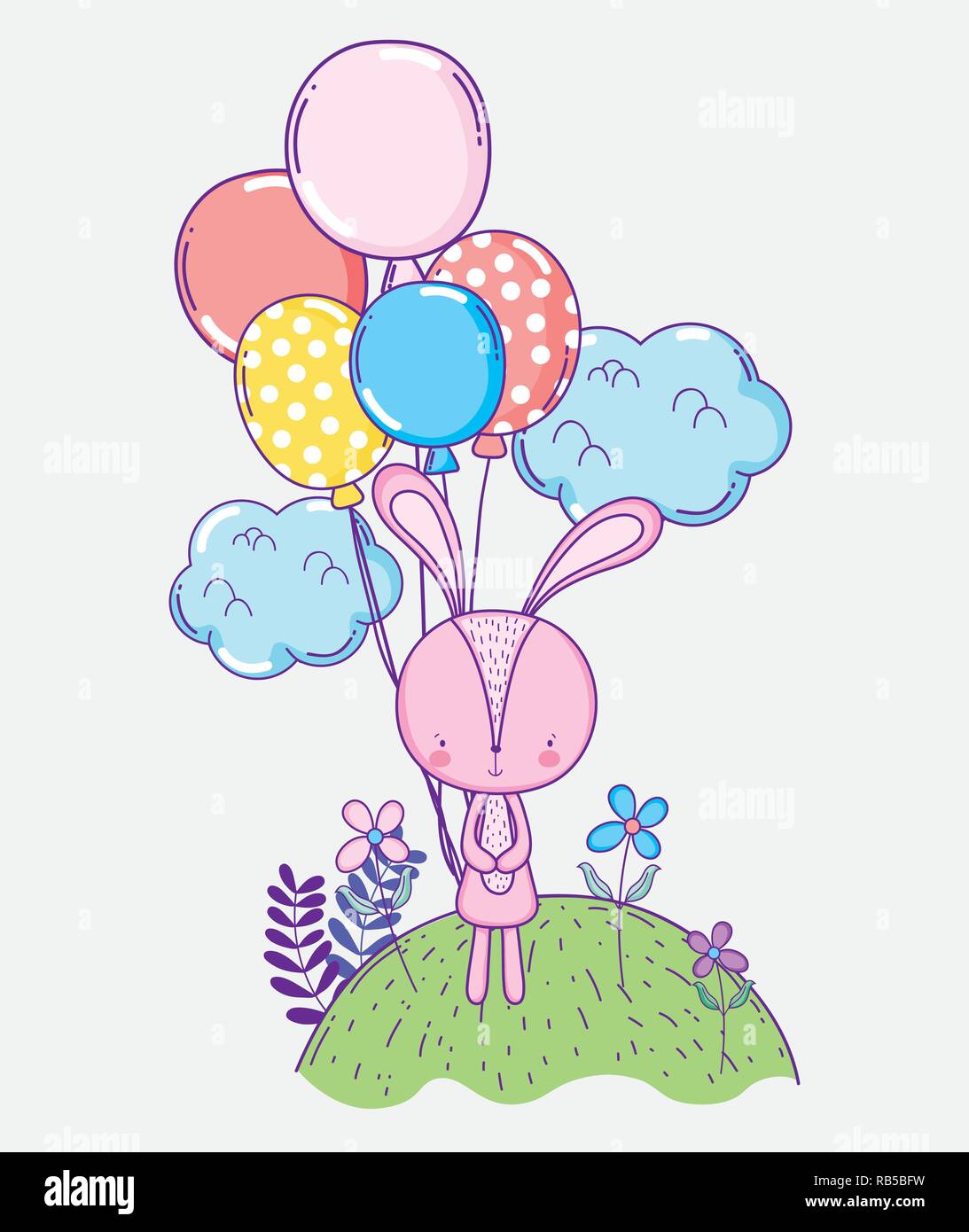 happy rabbit birthday celebration with balloons Stock Vector Image ...
