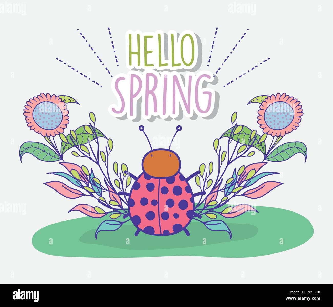 spring flowers plants leaves and ladybug Stock Vector Image & Art - Alamy